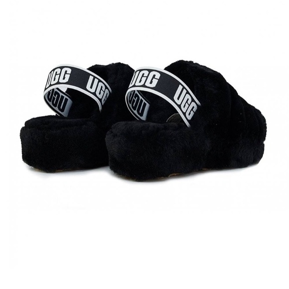 UGG | Shoes | Ugg Logo Fluff Yeah Fur Slides | Poshmark